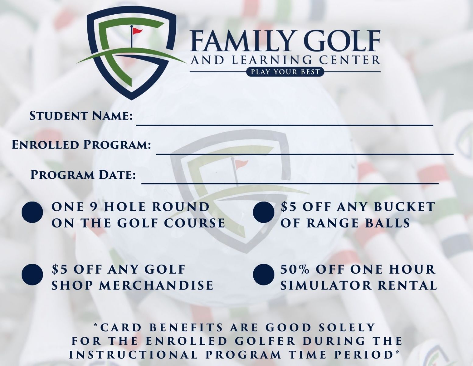 FGLC Academy Student Card - Family Golf and Learning Center